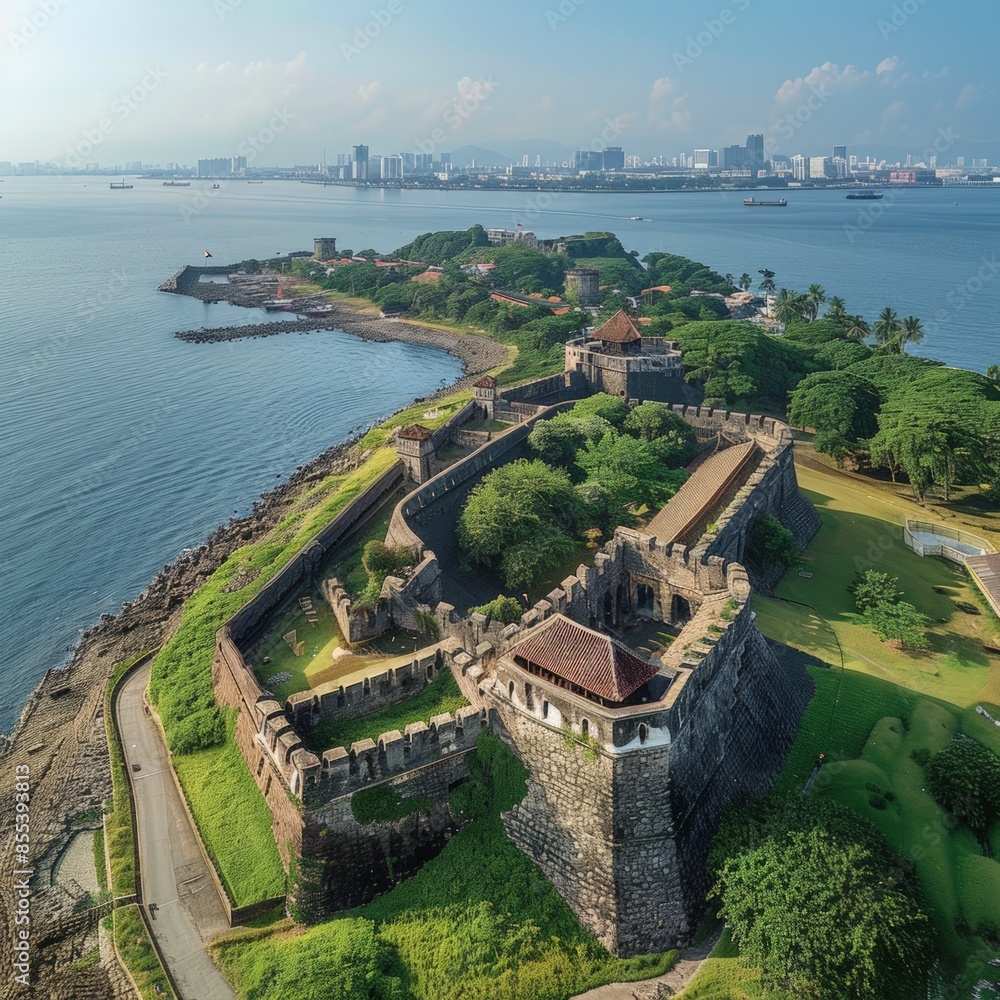 Aerial view of the city of Manila with the Intramuros and Manila Bay in ...