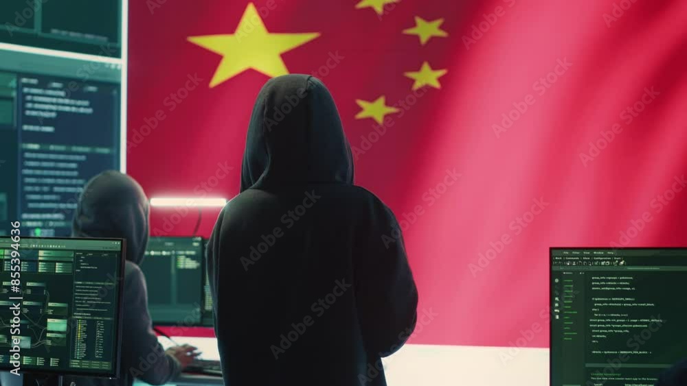 Terrorist person in a Chinese cyber security room hacking national ...