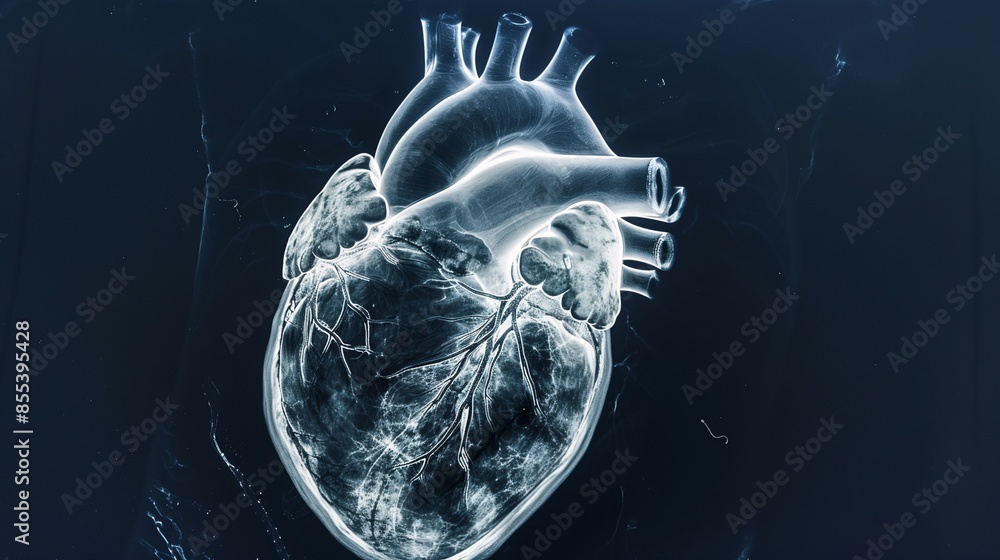 X-ray image showing an abnormally large heart with clear borders Stock ...
