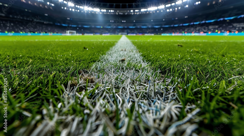 The stadium of the Stade de France, at night, inside the football field ...