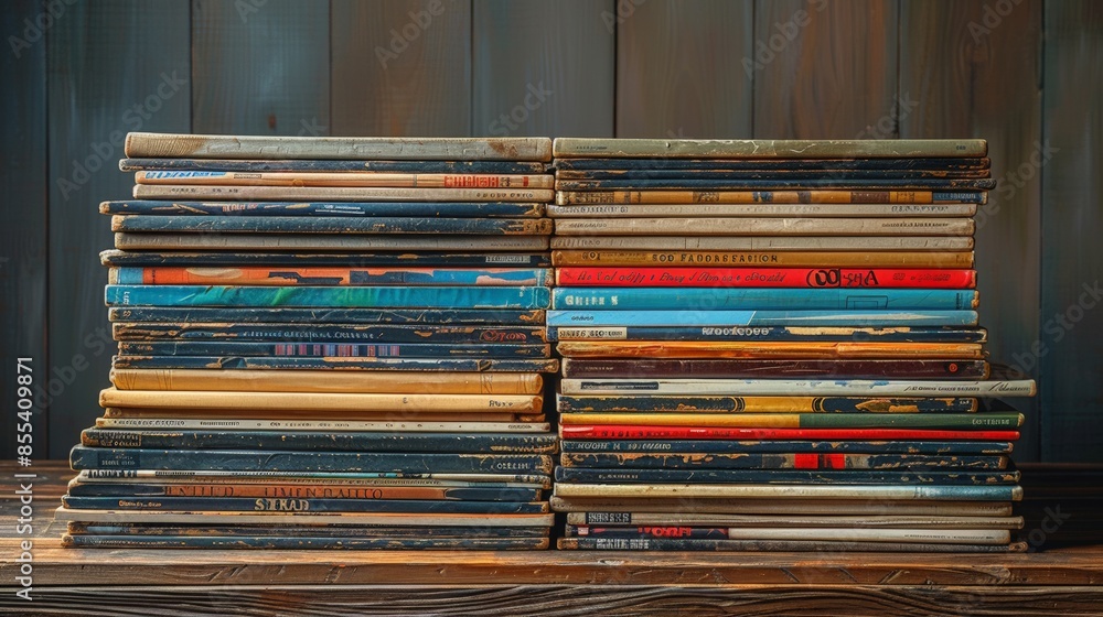 Old Vinyl Records: Illustrate a stack of vintage vinyl records with ...