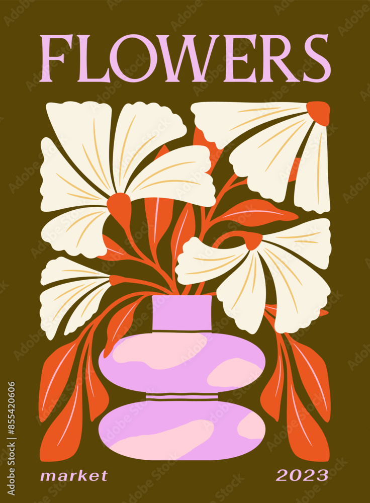 Poster with flowers. Greeting and invitation postcard template ...