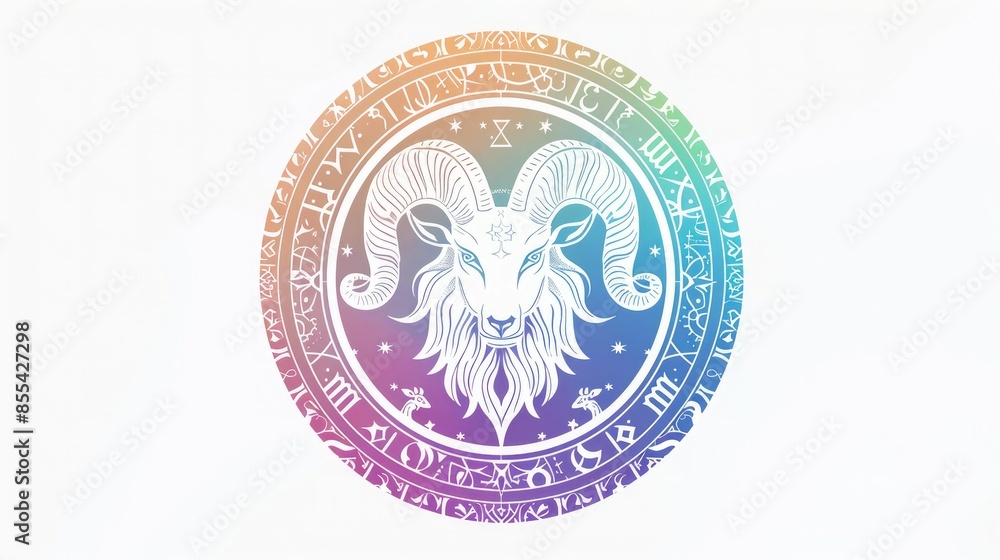 Colorful Zodiac Capricorn symbol with intricate design, featuring a ...