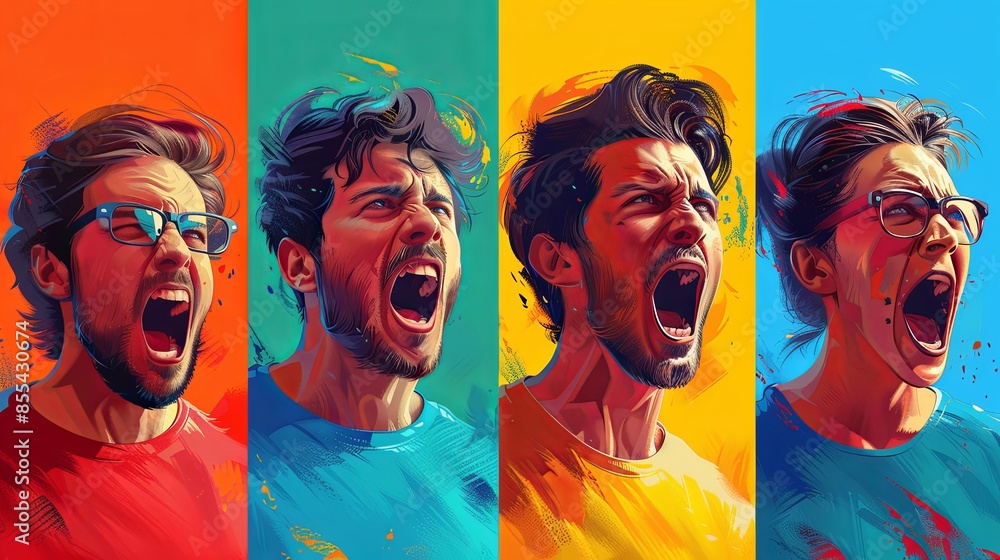 Rage, hatred, anger expressions, emotions set. Mad rude aggressive ...