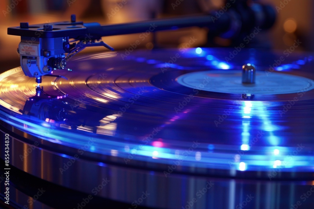 Vinyl Record on Purple Technology Background with Blue Accents Stock ...