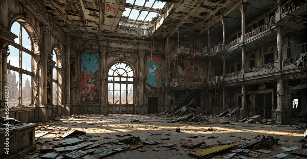 abandoned gothic palace house mansion building interior. post ...