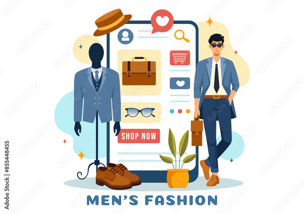 Men's Fashion Show Vector Illustration featuring Male Models Displaying ...