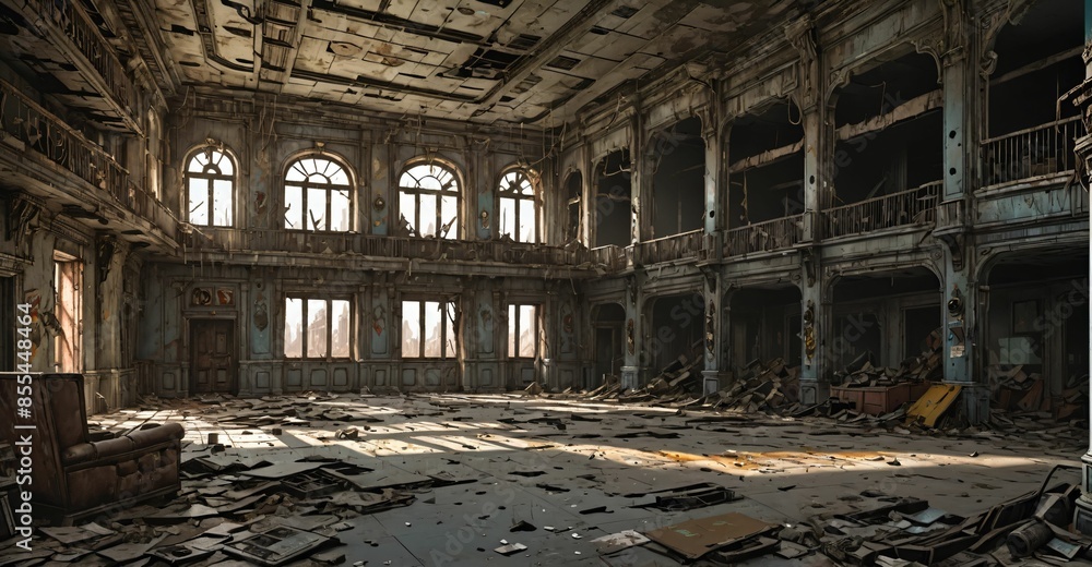 abandoned gothic palace house mansion building interior. post ...