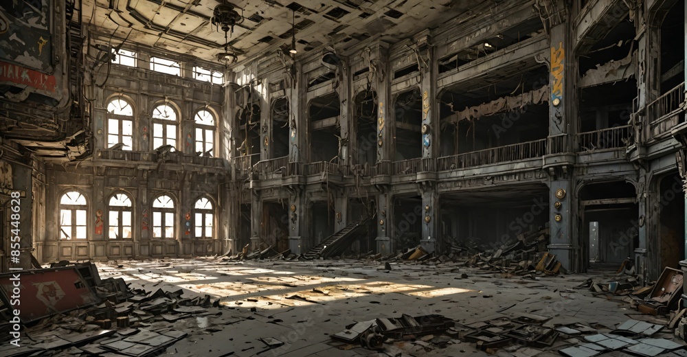 abandoned gothic palace house mansion building interior. post ...