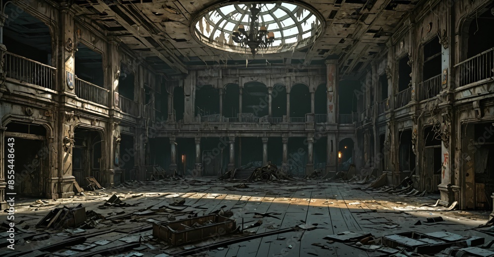 abandoned gothic palace house mansion building interior. post ...
