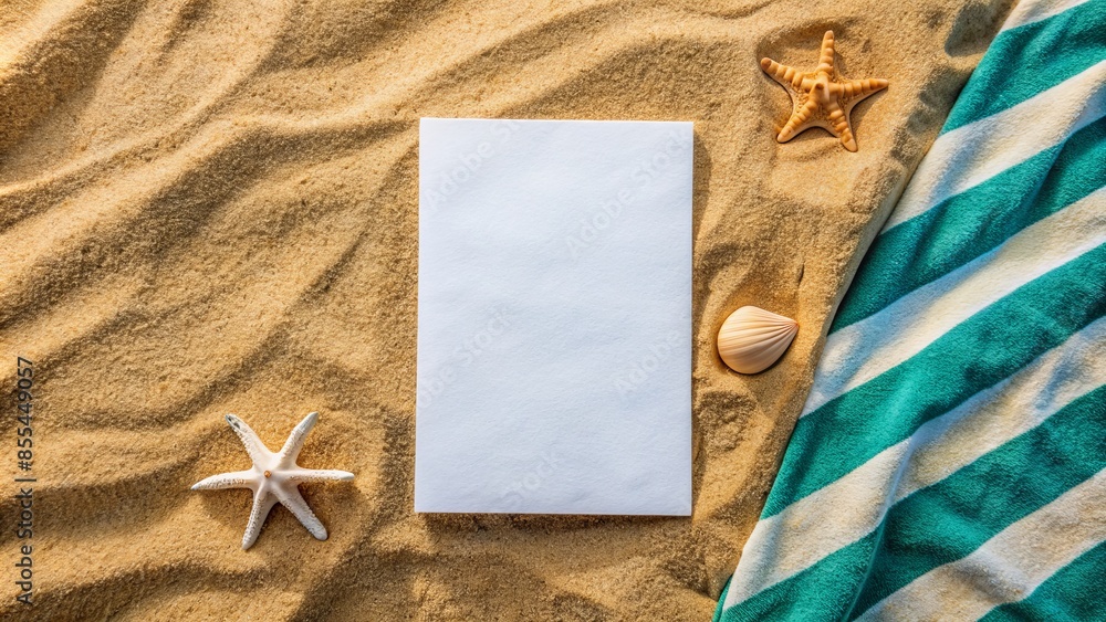 white letter paper mockup on a sky blue background with white clouds ...
