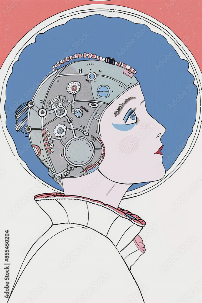 Female android, female robot, female AI, vintage, art deco ...