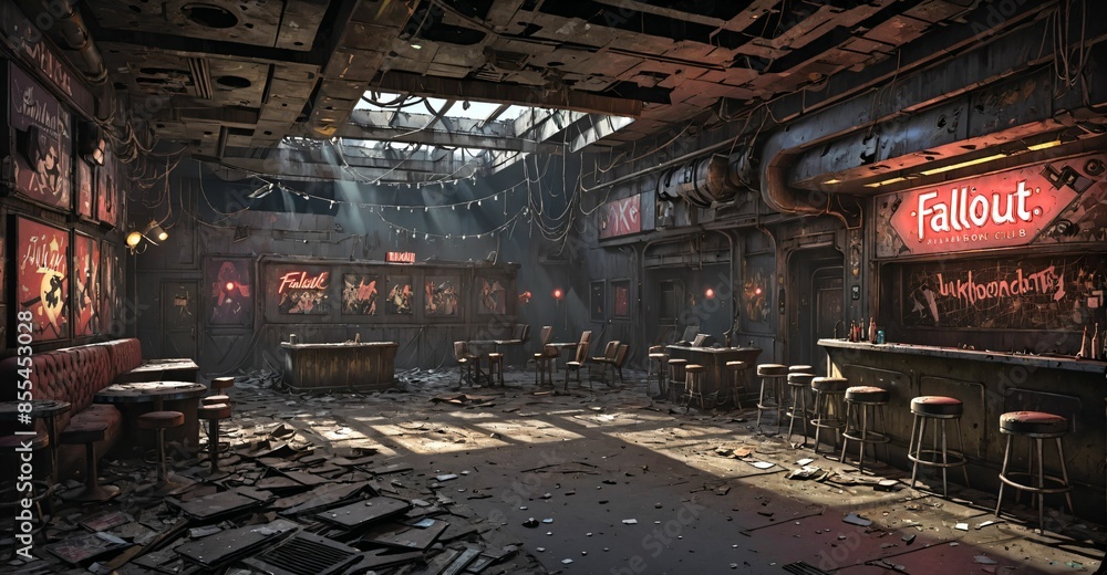 abandoned empty bar interior. dystopian post apocalyptic building ...
