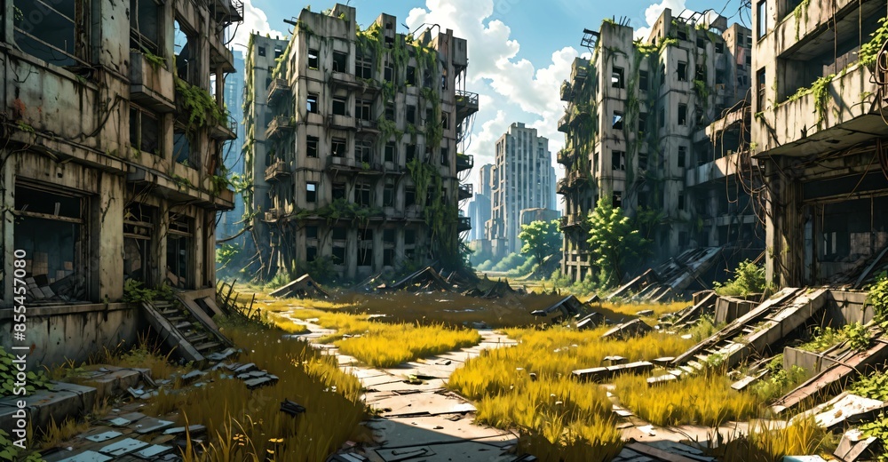 abandoned metropolis city buildings post apocalyptic dystopian town ...