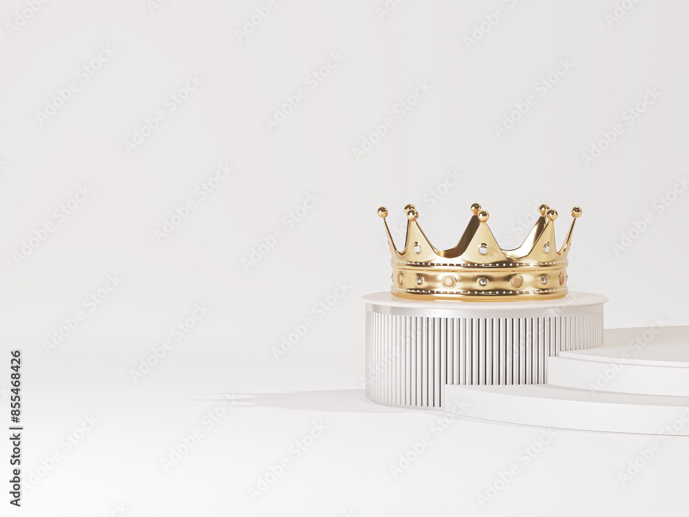 Golden royal crown for king and queen on white podium 3d render ...