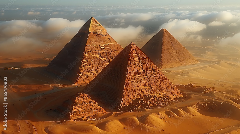 Drone capturing the Pyramids of Giza, highlighting the geometric ...