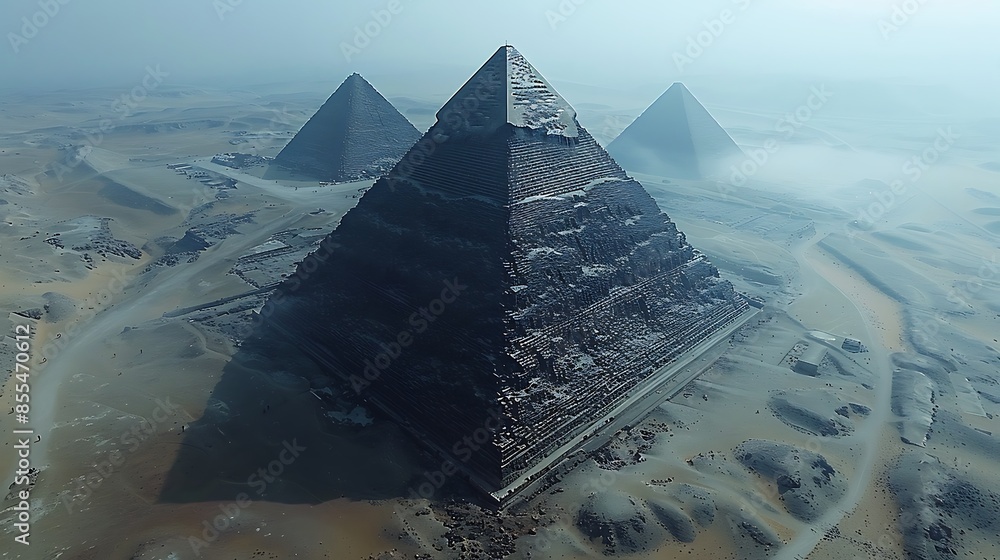 Drone capturing the Pyramids of Giza, highlighting the geometric ...