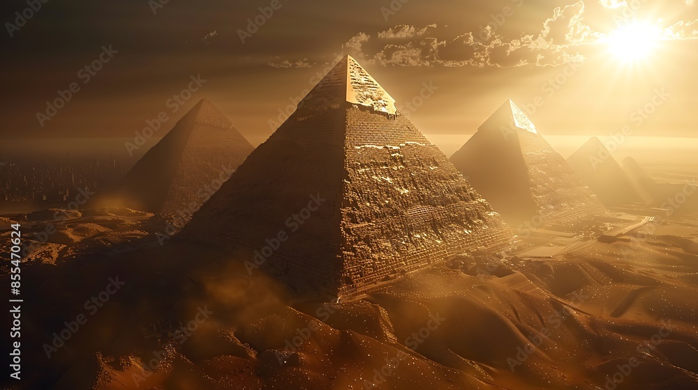 Drone capturing the Pyramids of Giza, highlighting the geometric ...