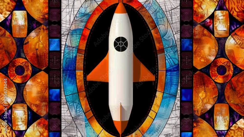 An illustration of a futuristic spaceship, with sleek design and ...