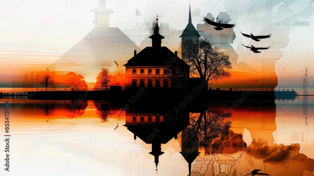 An illustration of a medieval castle, with knights and banners flying ...