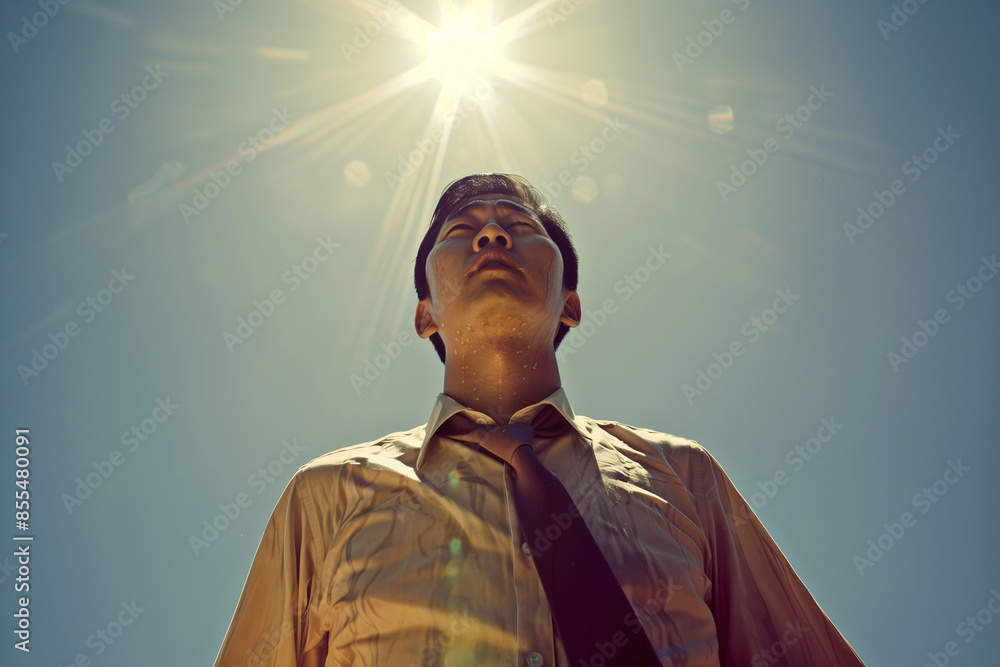 Exhausted Businessman Sweating Under Hot Sun ภาพถ่ายสต็อก | Adobe Stock