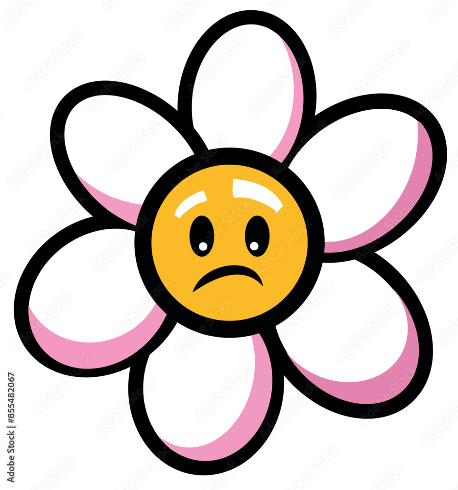 Daisy sad flower with cartoon funny face, chamomile character, mascots ...