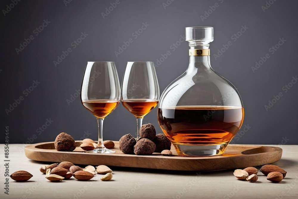 Foto de Elegant Cognac Setup: Cognac bottle and tulip-shaped glasses ...