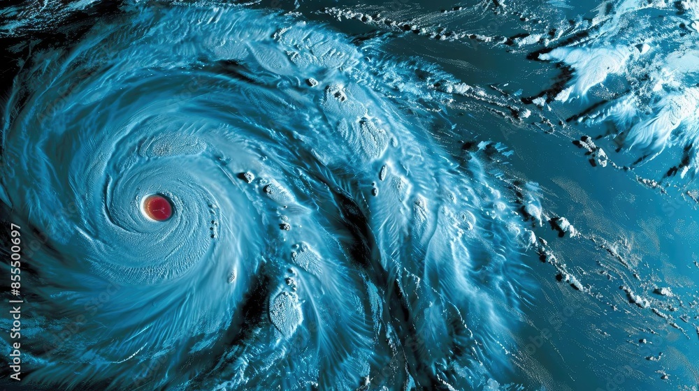 Dynamic image of a powerful hurricane forming over the ocean ...