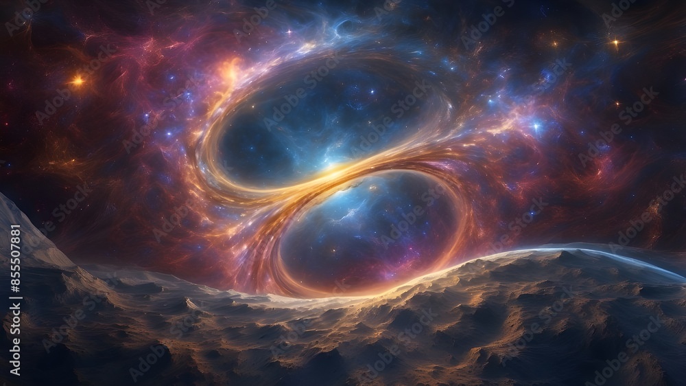 Cosmic gateway: Streams of energy illuminate the background, energetic ...