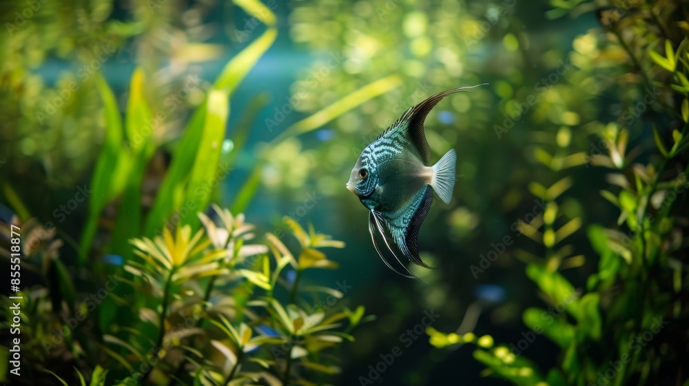 Stunning aquarium scene with angelfish amidst dense aquatic plants ...