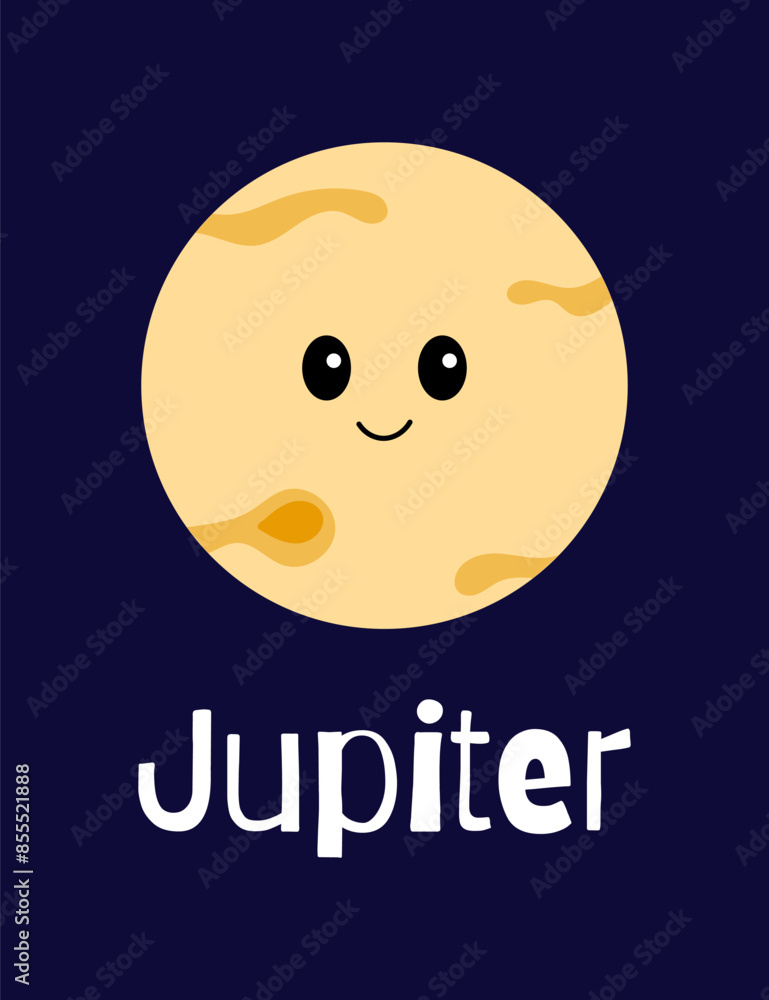 Cute Jupiter planet vector illustration educational card. Flat design ...