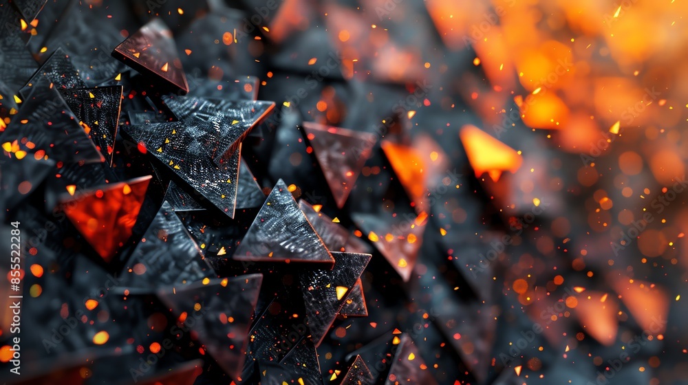hypnotic black little triangles patterns, neon red body and gold ...
