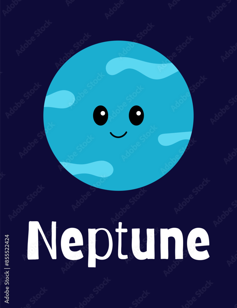 Cute Neptune planet vector illustration educational card. Flat design ...