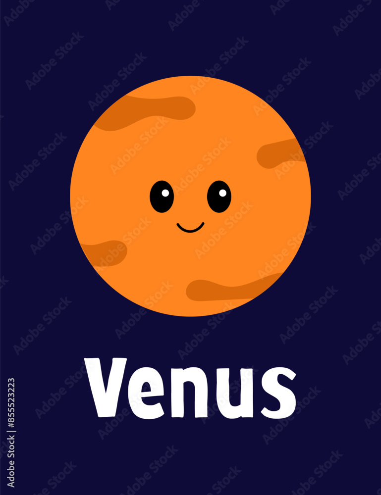 Cute Venus planet vector illustration educational card. Flat design ...
