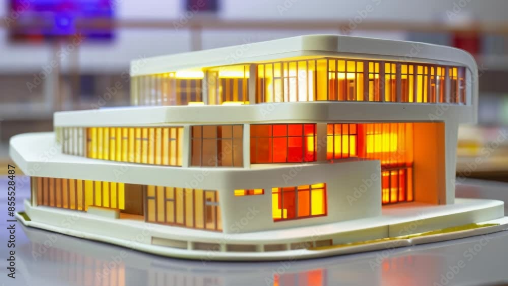 Contemporary public building architectural model featuring a wavy roof ...