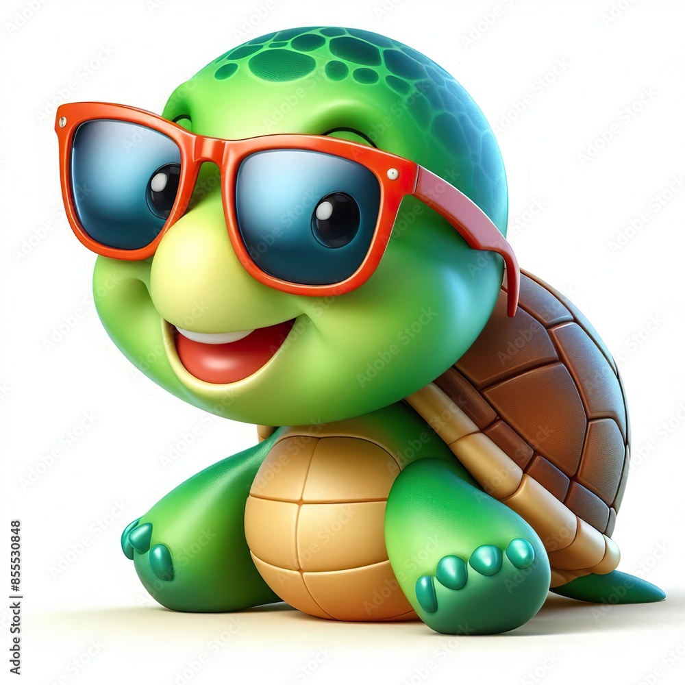 3D cartoon of a Happy turtle wearing sunglasses, full body isolated ...