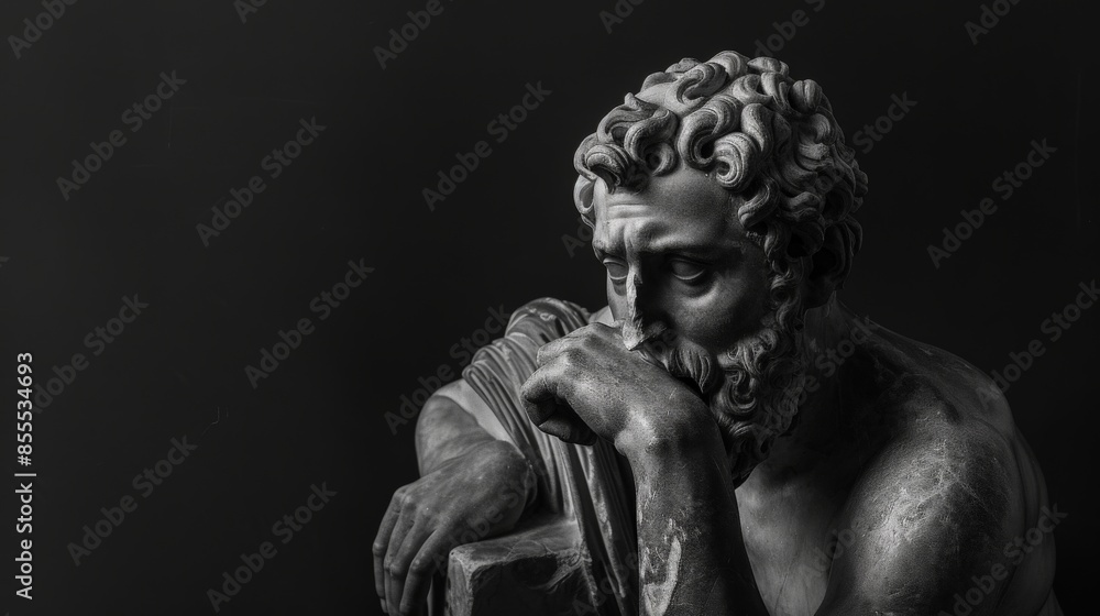 greek statue of a stoic with a sad expression on dark background Stock ...