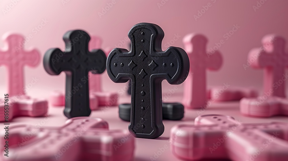 An artistic depiction of minimalist crosses in a repeating grid pattern ...