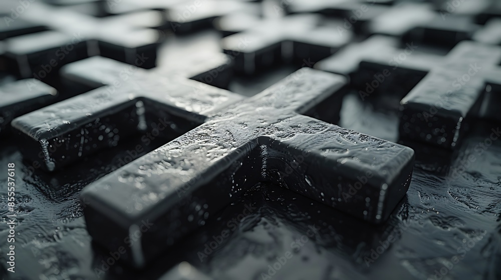 An artistic depiction of minimalist crosses in a repeating grid pattern ...