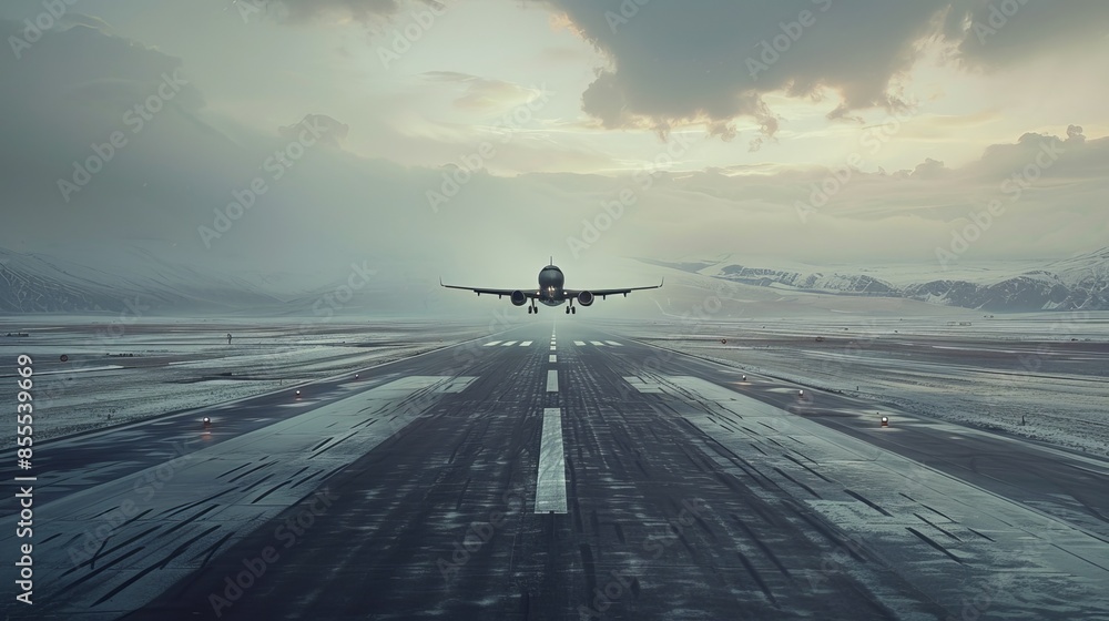 Airport Runway with Airplane Taking Off and Landing, Aviation Travel ...