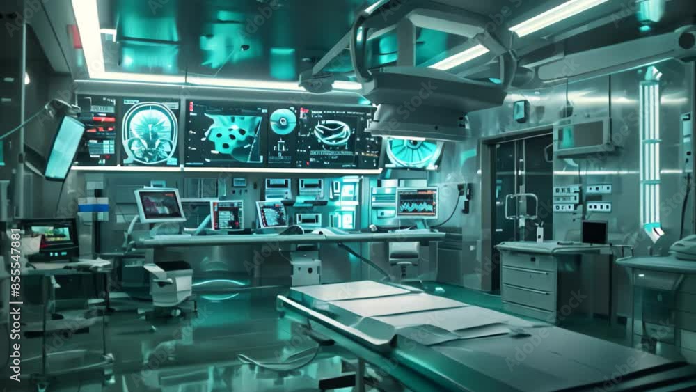 A futuristic sci-fi room equipped with a table and chairs, Biometric ...