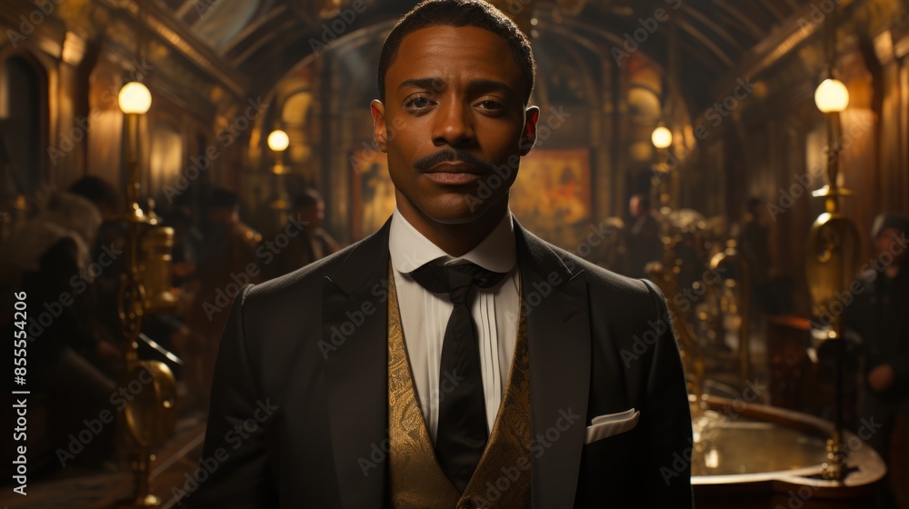 brutal attractive African American man, Art Deco portrait. gangster ...