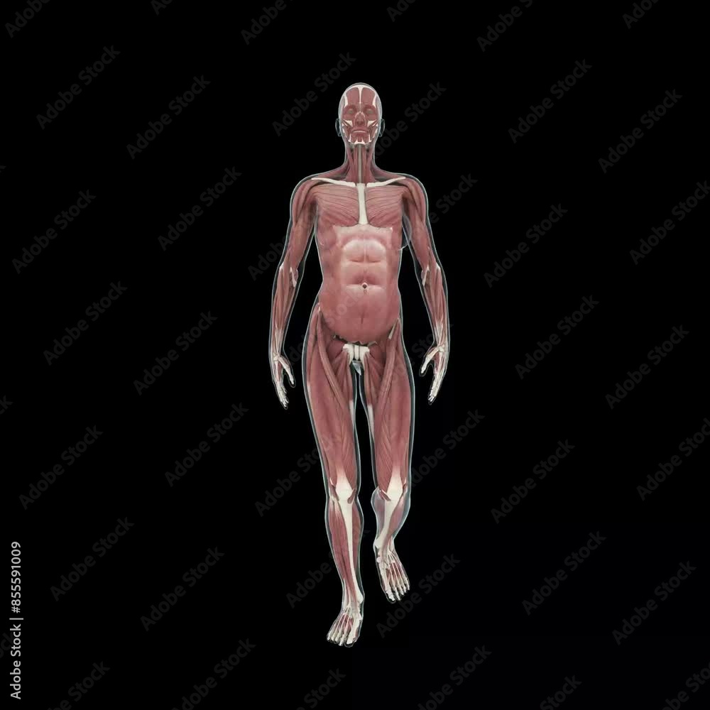 This video displays a 3D model of the human muscular system from the ...