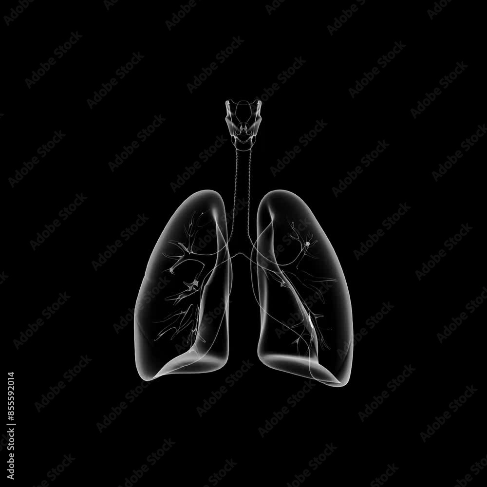 This video shows a 3D model of the human lungs, trachea, and bronchial ...