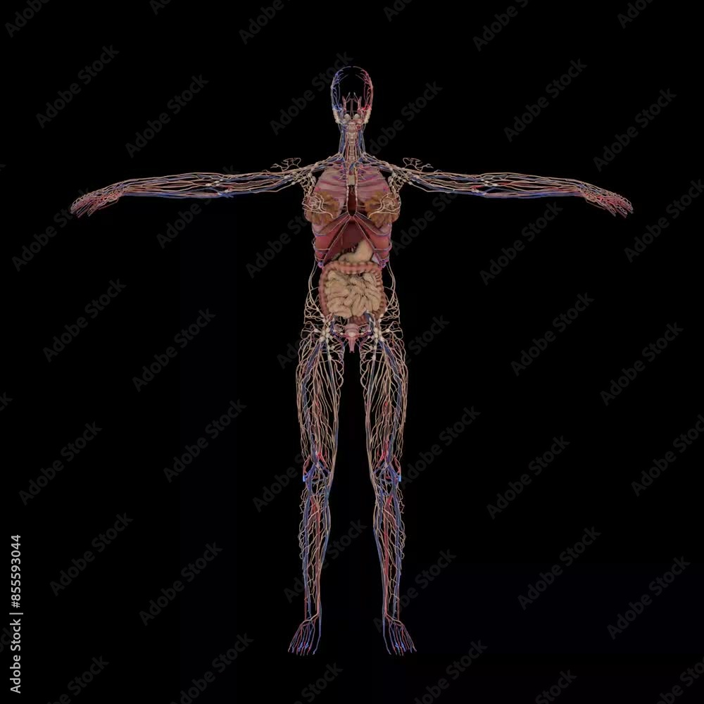A detailed 3D animation of the female human body, showcasing major ...