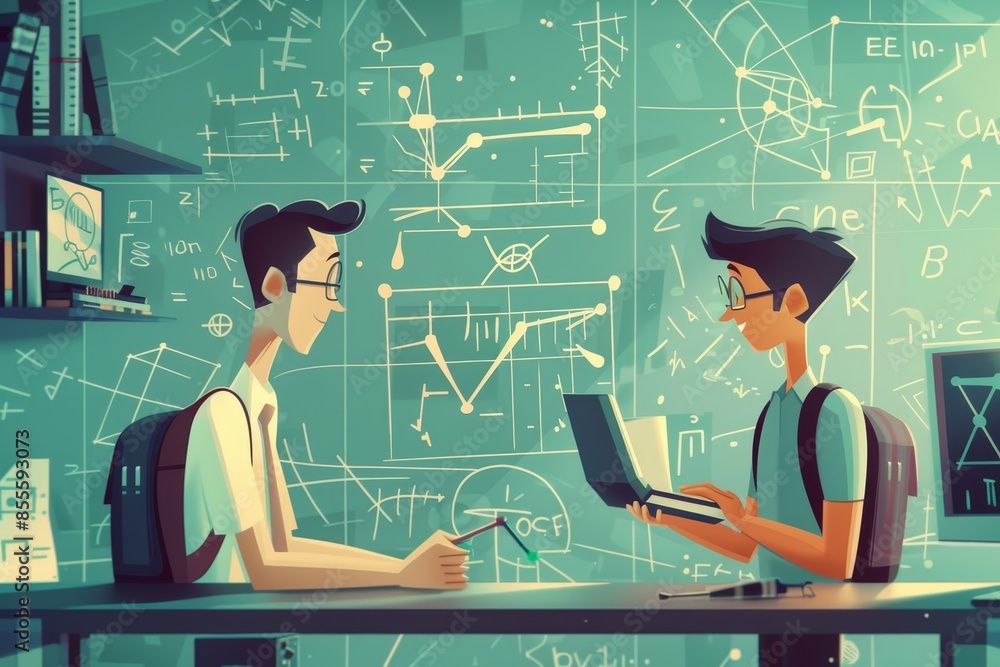 Couple sitting at table, both focused on laptops, A series of animated ...