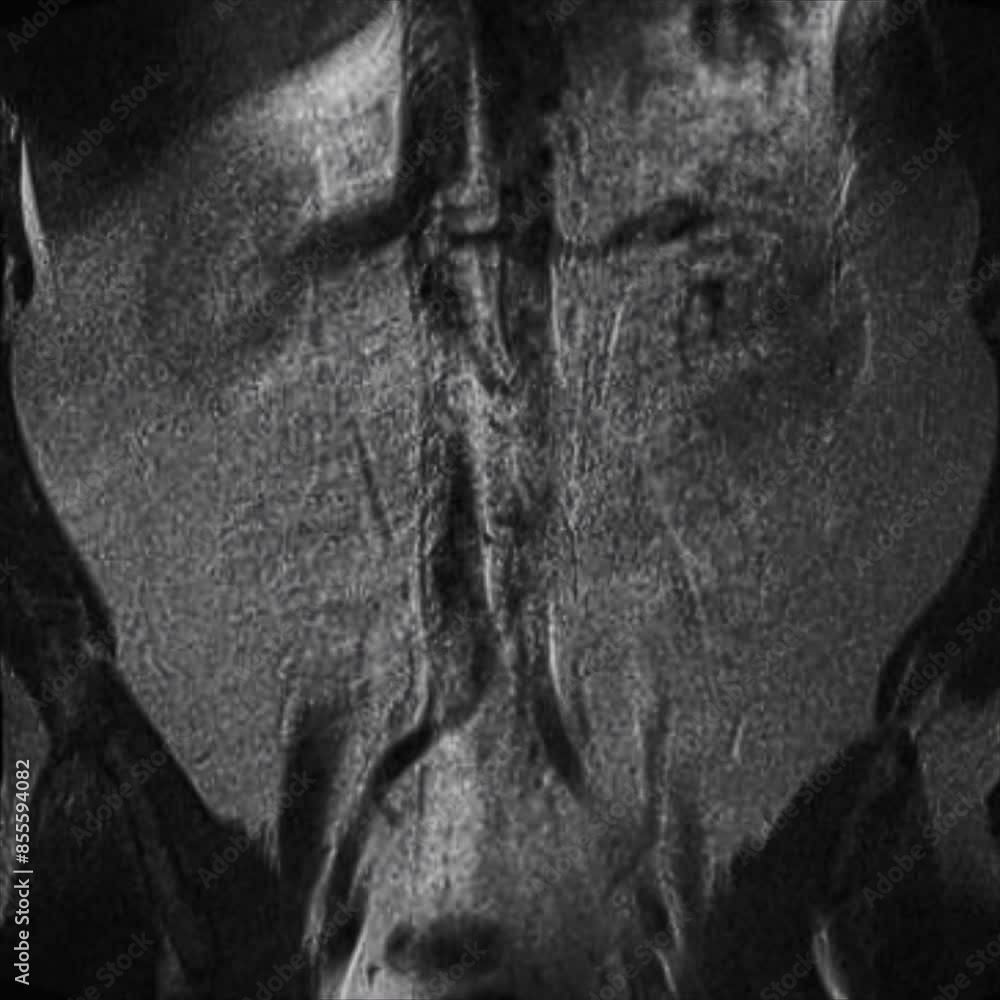 This video shows a sagittal T2 weighted MRI scan of the lumbar spine ...