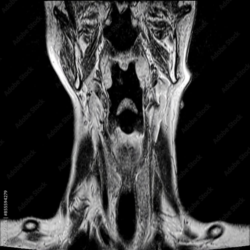 Axial MRI scan of the neck showing the anatomy of the thyroid gland ...