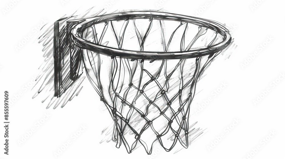 Hand drawn sketch of basketball ring in black isolated on white ...