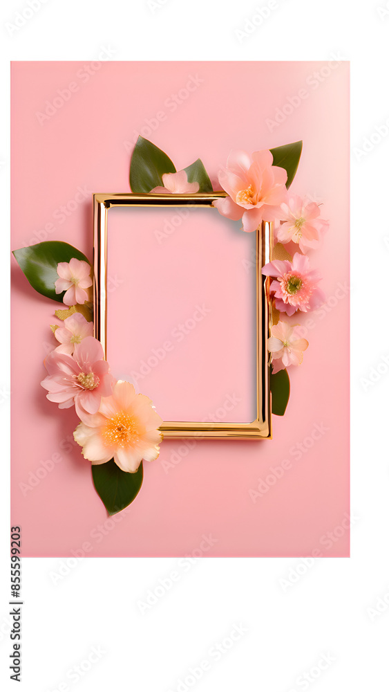 Pastel pink frame with gold border and roses Stock Illustration | Adobe ...